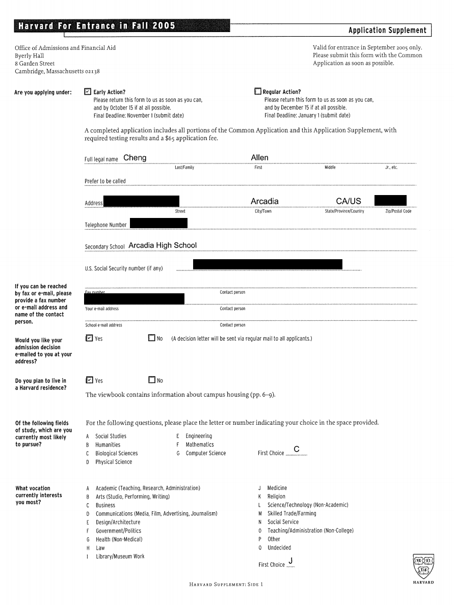 My Successful Harvard Application (Complete Common App + Supplement)