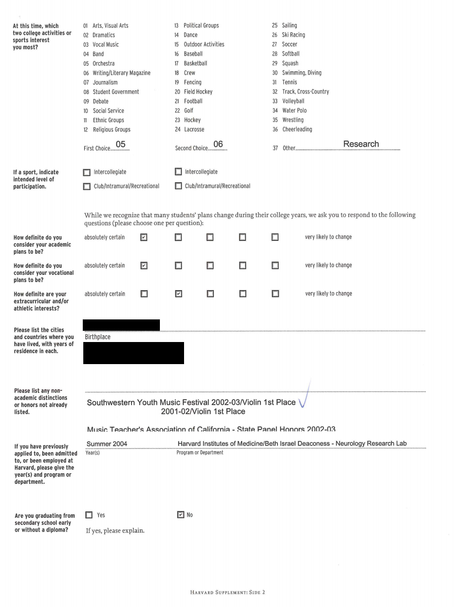 My Successful Harvard Application (Complete Common App + Supplement)